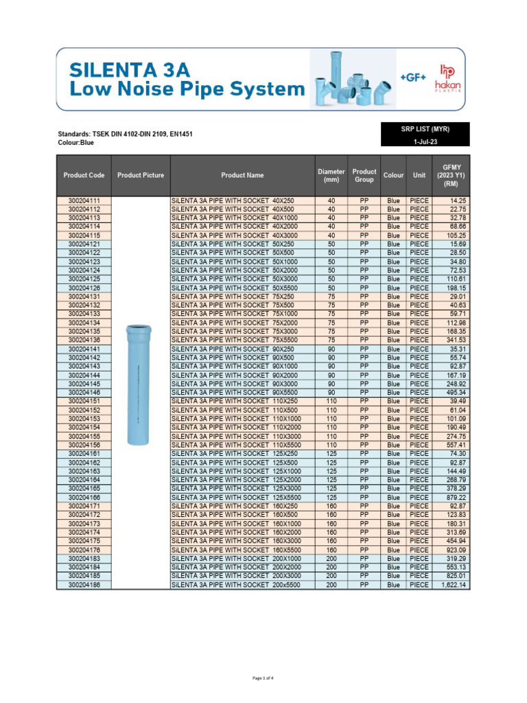 SiLENTA 3A Pipe Pricing and Specs | PDF
