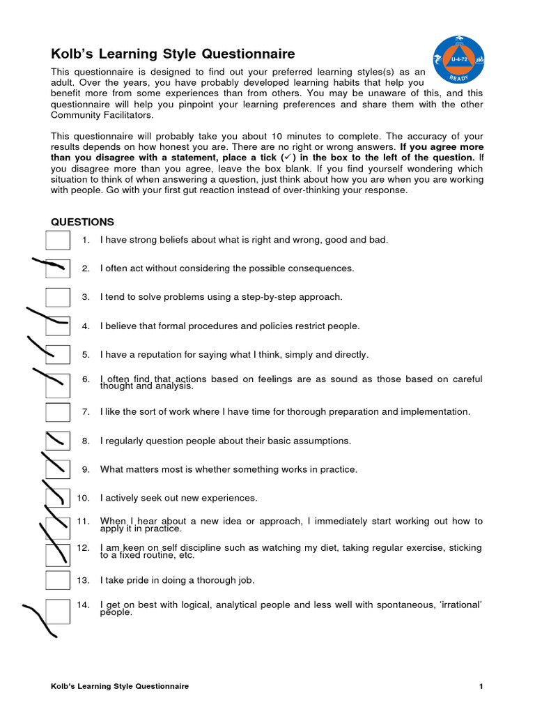Kolb Questionnaire | PDF | Learning Styles | Behavioural Sciences