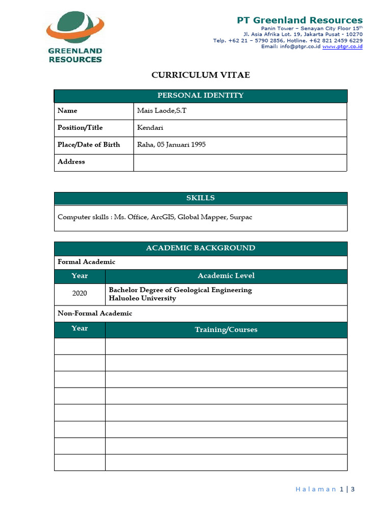 Draft CV Format Mais Laode | PDF