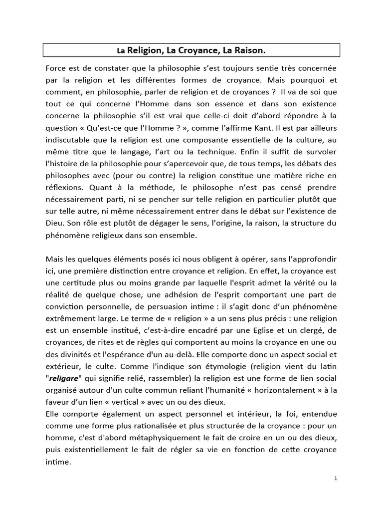 Croyance et religion en philosophie | PDF | Dieu