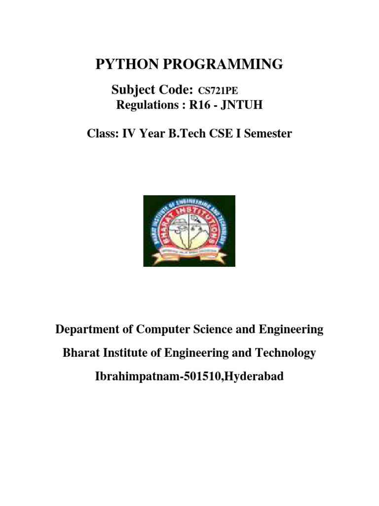 Python Programming Iv Cse Course Planner 2021 | PDF | Programming ...