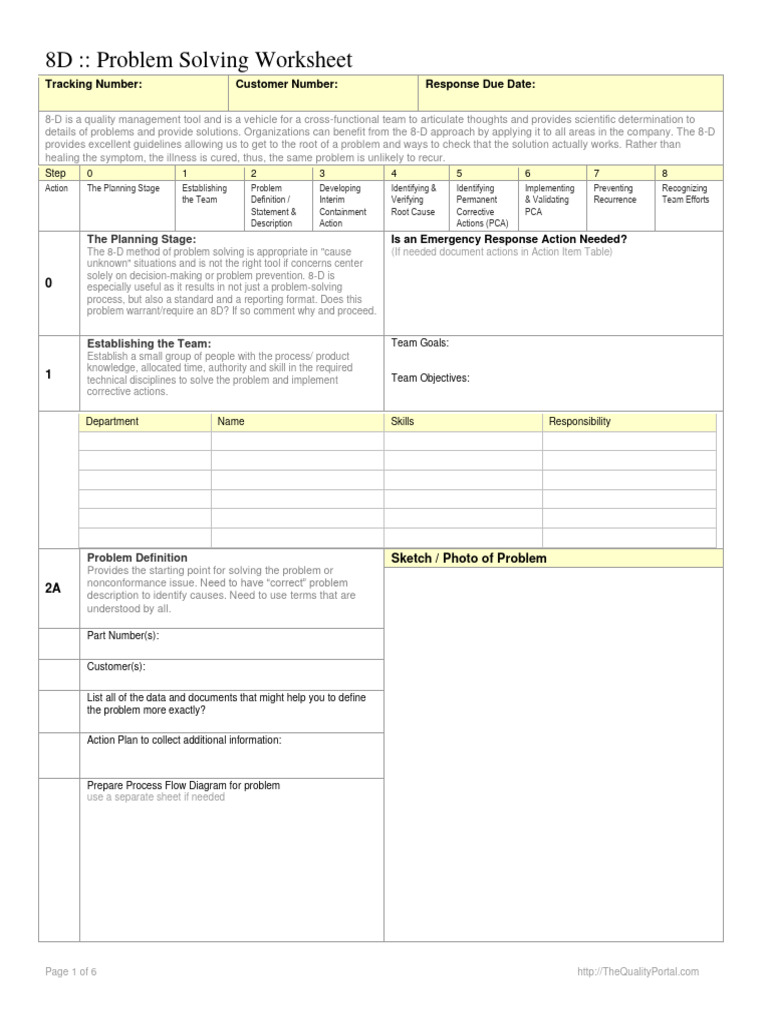 8D Problem Solving Excel Worksheet | PDF | Cognitive Science | Cognition