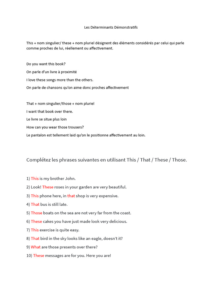 Les DÃ©terminants DÃ©monstratifs | PDF