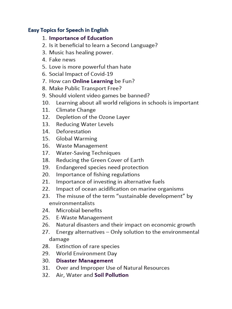 Easy Topics For Speech in English... | PDF | Climate Change ...