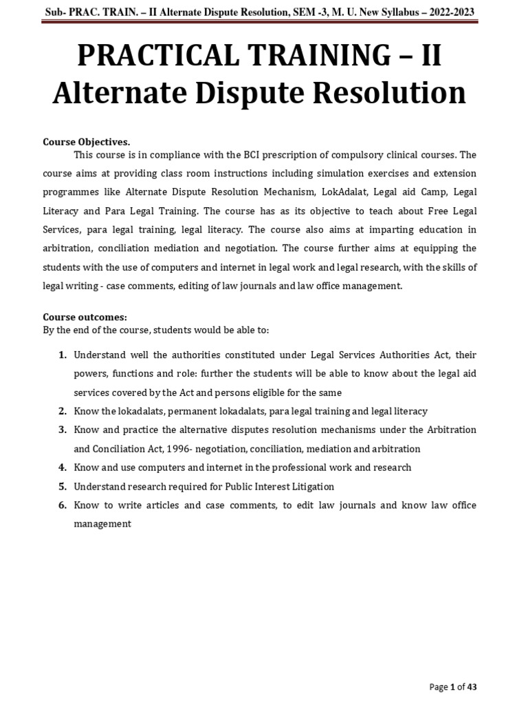 PRACTICAL TRAINING - II Alternate Dispute Resolution | PDF | Legal Aid | Alternative Dispute ...