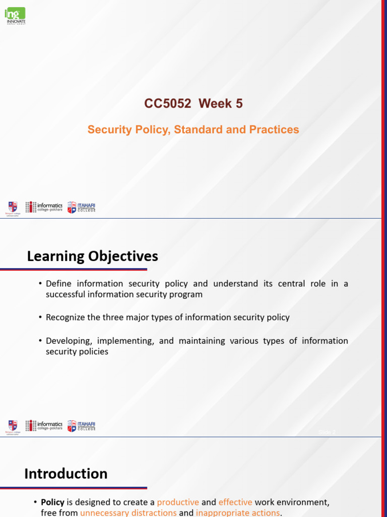 1 Lec | PDF | Information Security | Policy