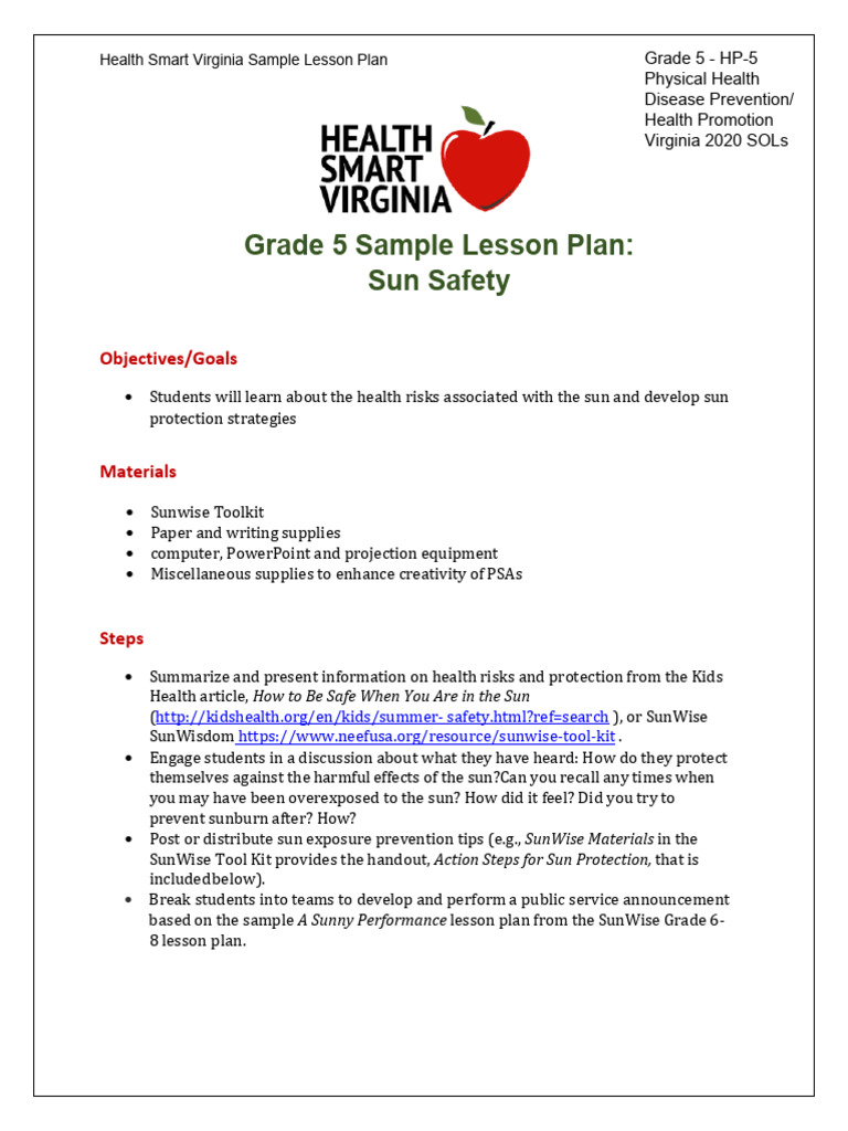 Grade 5 Sun Safety Lesson Plan | PDF | Career & Growth | Self-Improvement