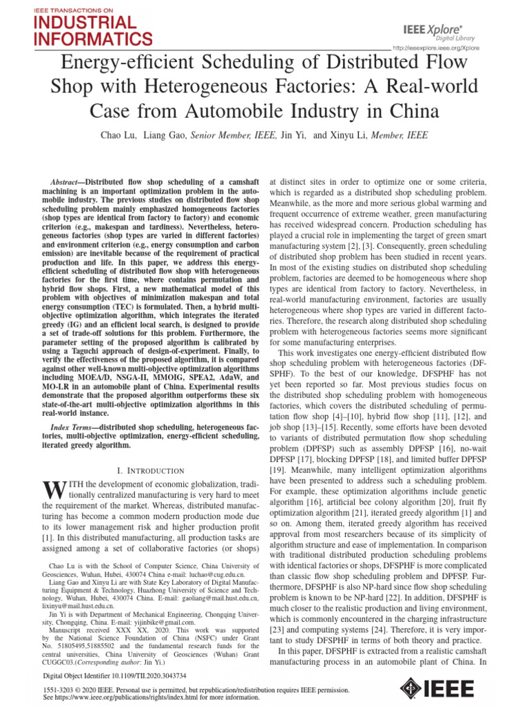 Energy Efficient Scheduling Of Distributed Flow Pdf Mathematical Optimization Algorithms