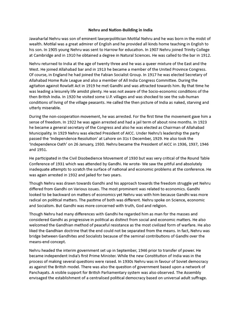 Nehru's Role in India's Nation-Building | PDF | Jawaharlal Nehru ...