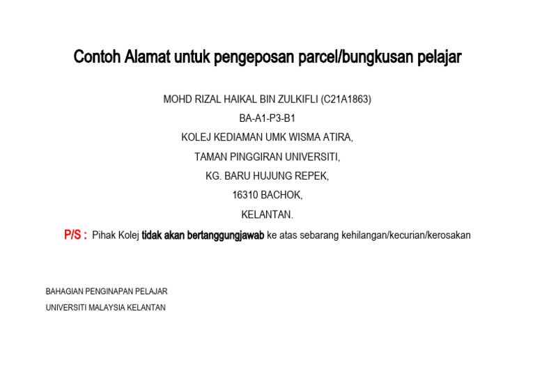 Contoh Alamat Untuk Pengeposan Parcel | PDF