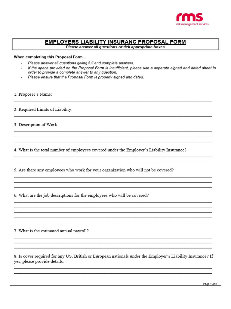 Employer's Liability Insurance Proposal Form | PDF | Technology ...