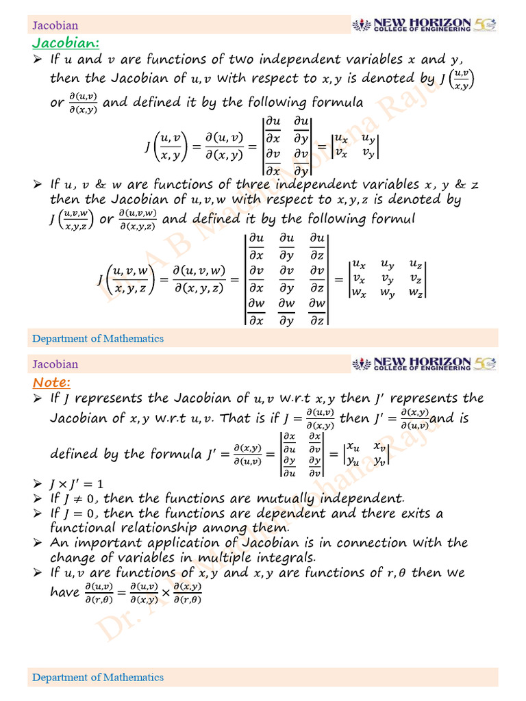 03 Jacobian Lecture Notes | PDF | Function (Mathematics) | Variable ...