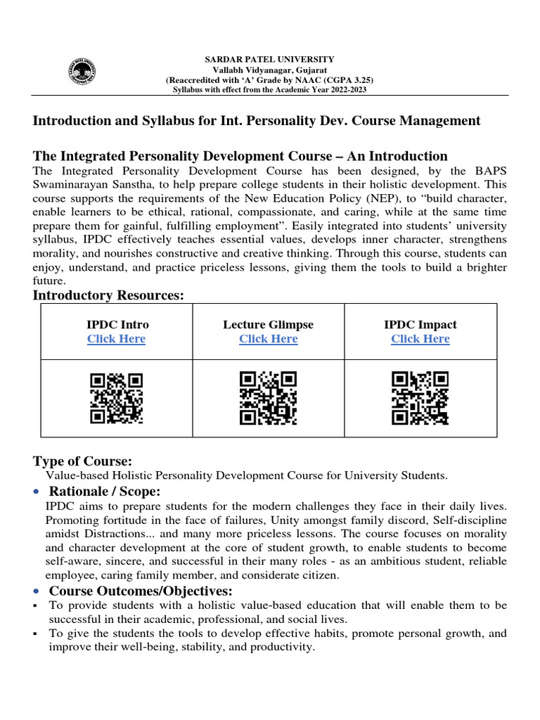 UM03SBBA73 Integrated Personality Development I | PDF