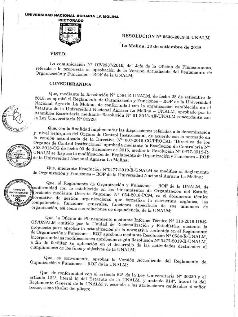 ROF - Res - 0636 - 2019 - ROF - UNALM | PDF