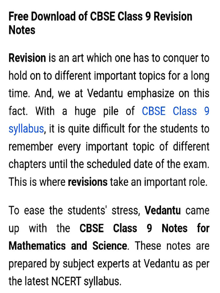 CBSE Class 9 Science Revision Notes | PDF