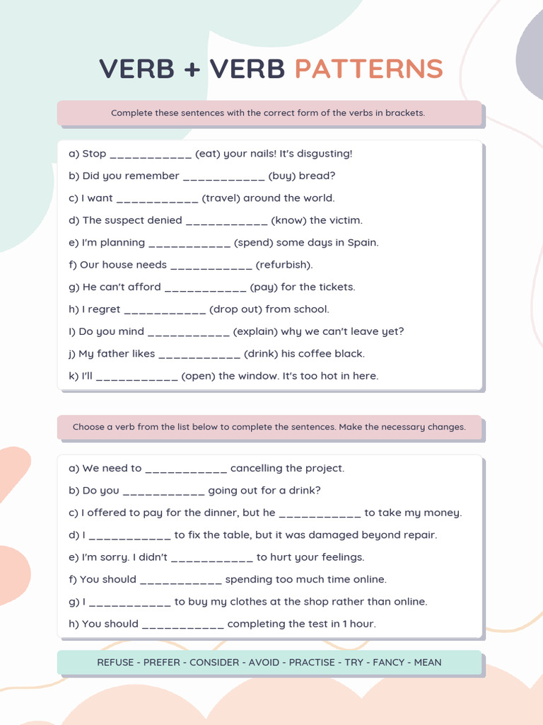 Verbs + Verb Patterns | PDF