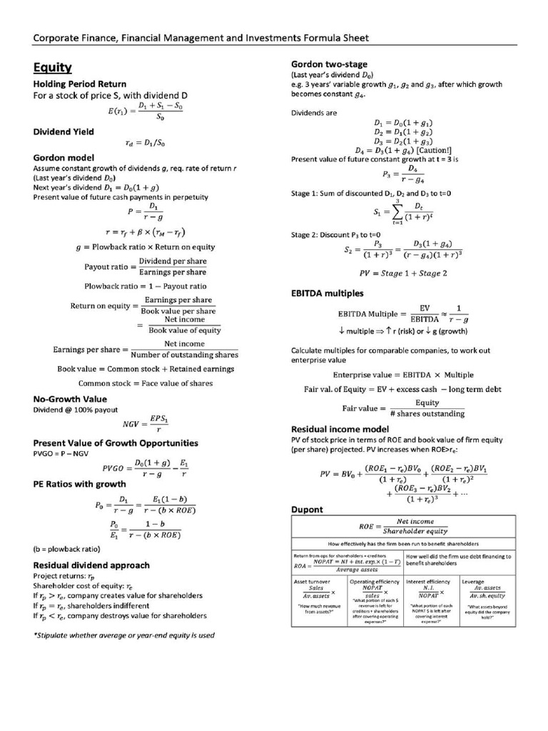 Finance Cheat Sheet | PDF Finance Cheat Sheet | PDF