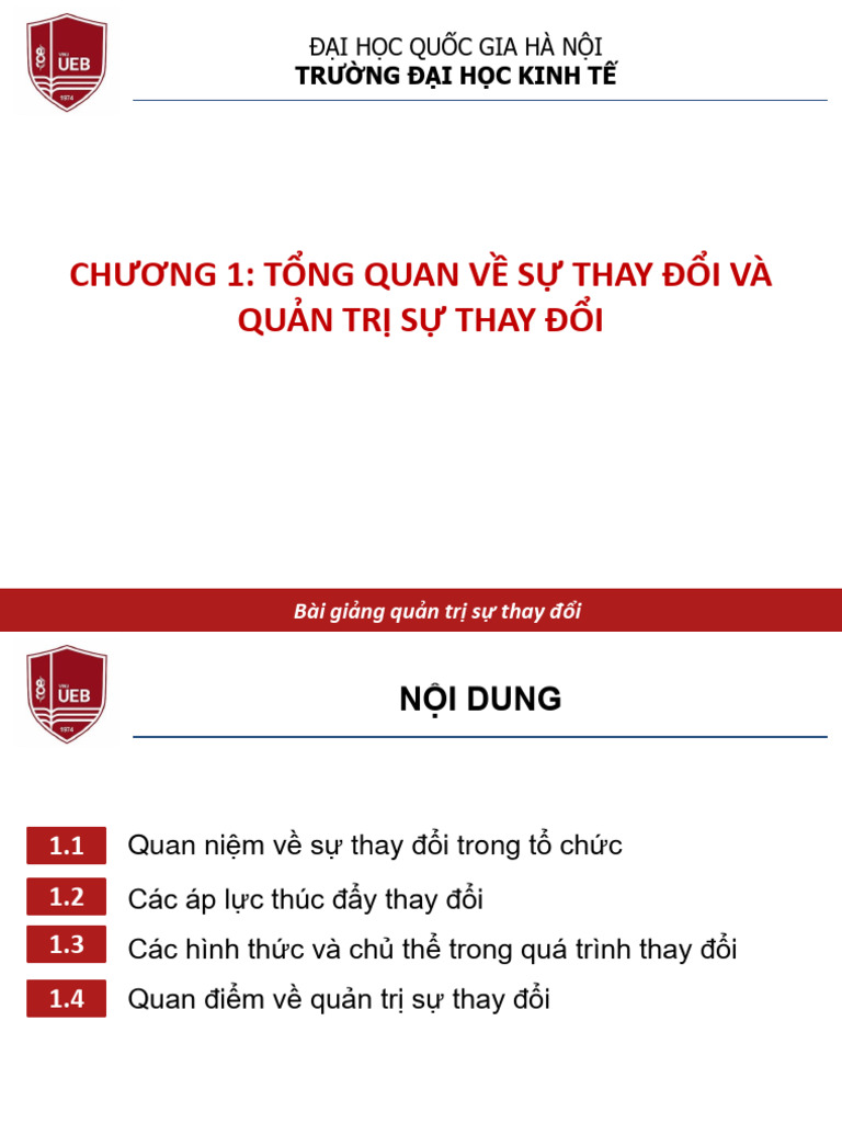 CHƯƠNG 1 TỔNG QUAN SỰ THAY ĐỔI VÀ QUẢN TRỊ SỰ THAY ĐỔI | PDF