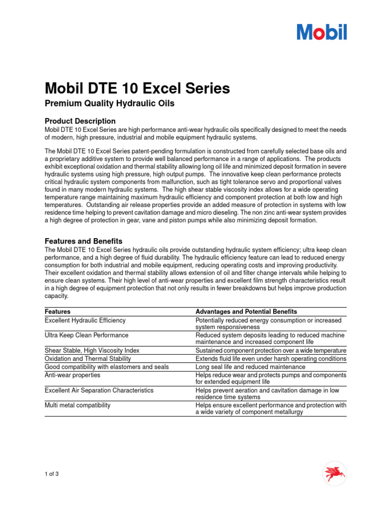 Mobil DTE 10 Excel Series | PDF | Pump | Viscosity