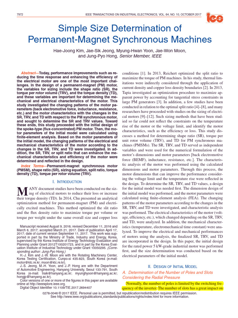 Simple Size Determination of Permanent-Magnet Synchronous Machines | PDF | Electric Motor ...