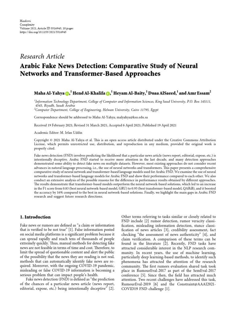 Arabic Fake News Detection Comparative Study of Ne | PDF | Machine ...