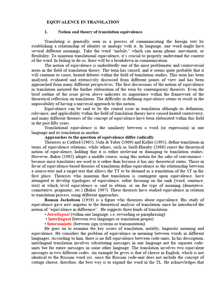 Lectures 4 Translation. Equivalence | PDF | Translations | Word