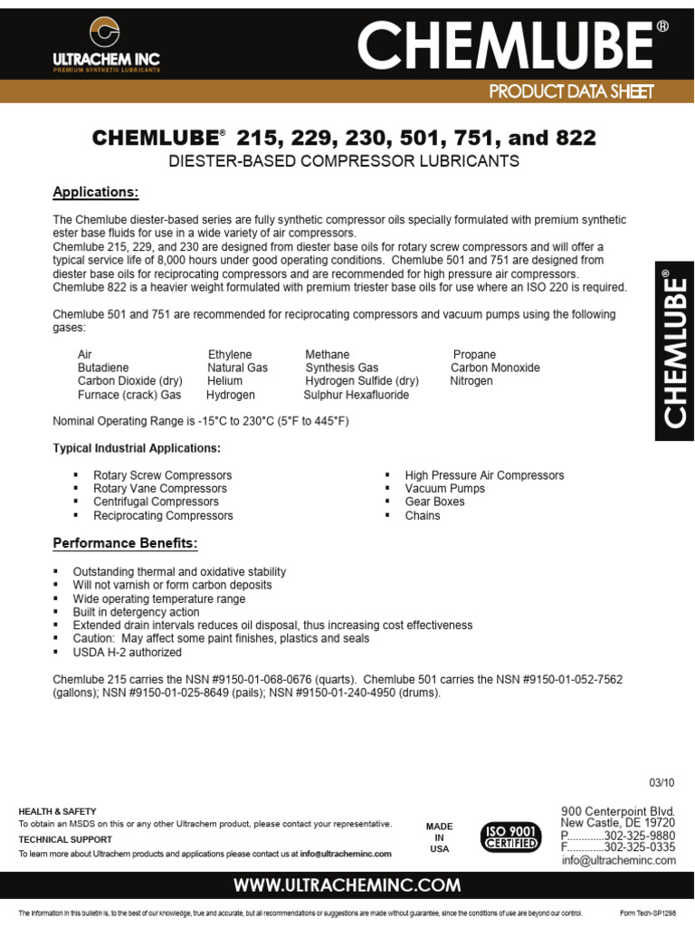 Chemlube 215 229 230 501 751 822 | PDF | Ester | Carbon