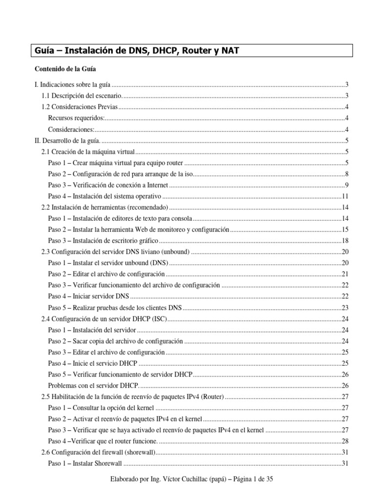 Guia Instalacion de Dns DHCP Router y Nat | PDF | Dirección IP | sistema de nombres de dominio