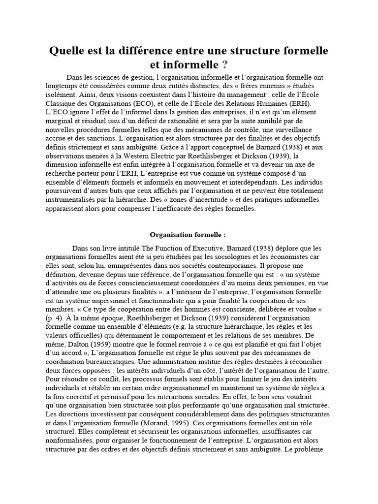Quelle Est La Différence Entre Une Structure Formelle Et Informelle ...