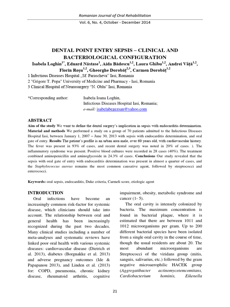 Dental Point Entry Sepsis - Clinical and Bacteriological Configuration ...