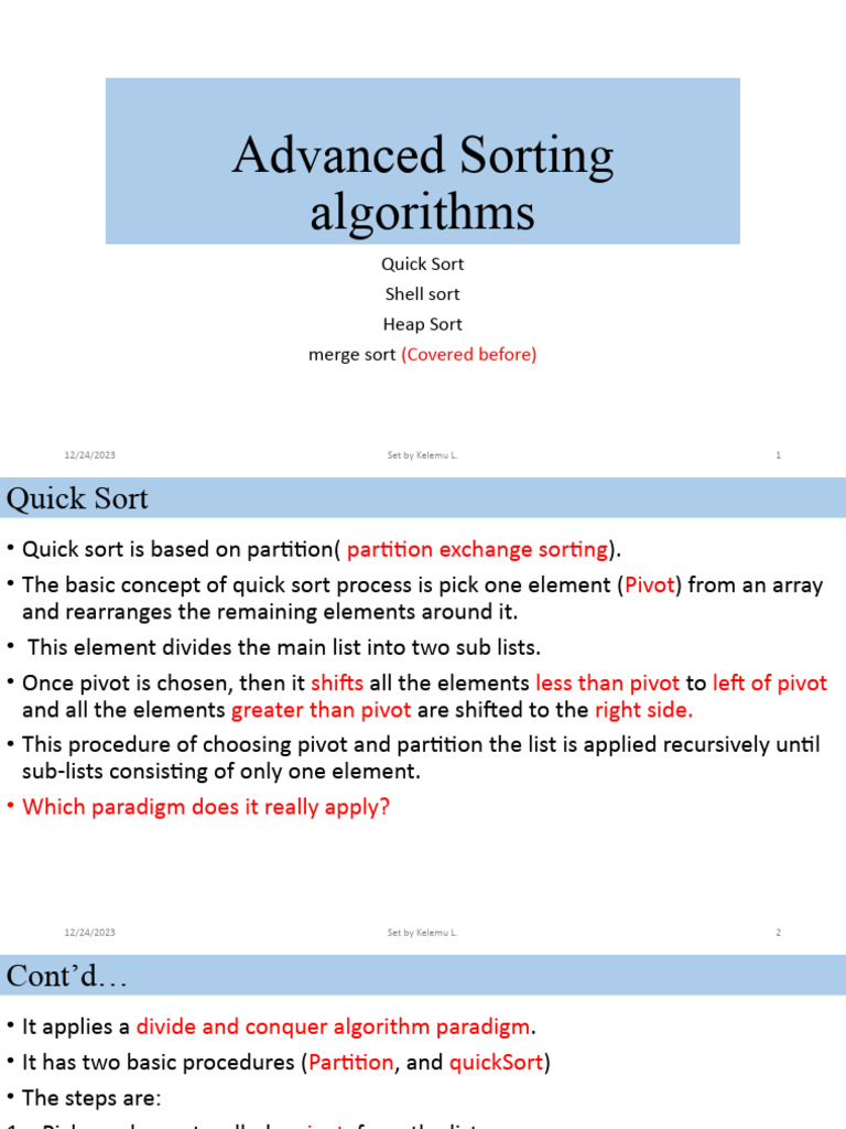 Ch2 Part III-Advanced Sorting Algorithms | PDF Ch2 Part III-Advanced Sorting Algorithms | PDF