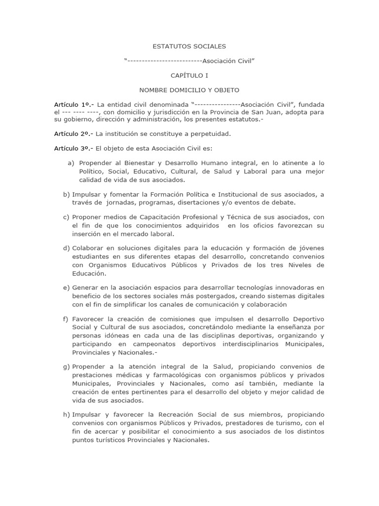 Modelo de Estatutos Sociales | PDF