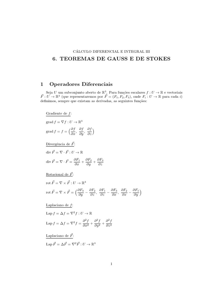 Teoremas de Gauss e de Stokes | PDF | Integrante | Curva Teoremas de Gauss e de Stokes | PDF | Integrante | Curva