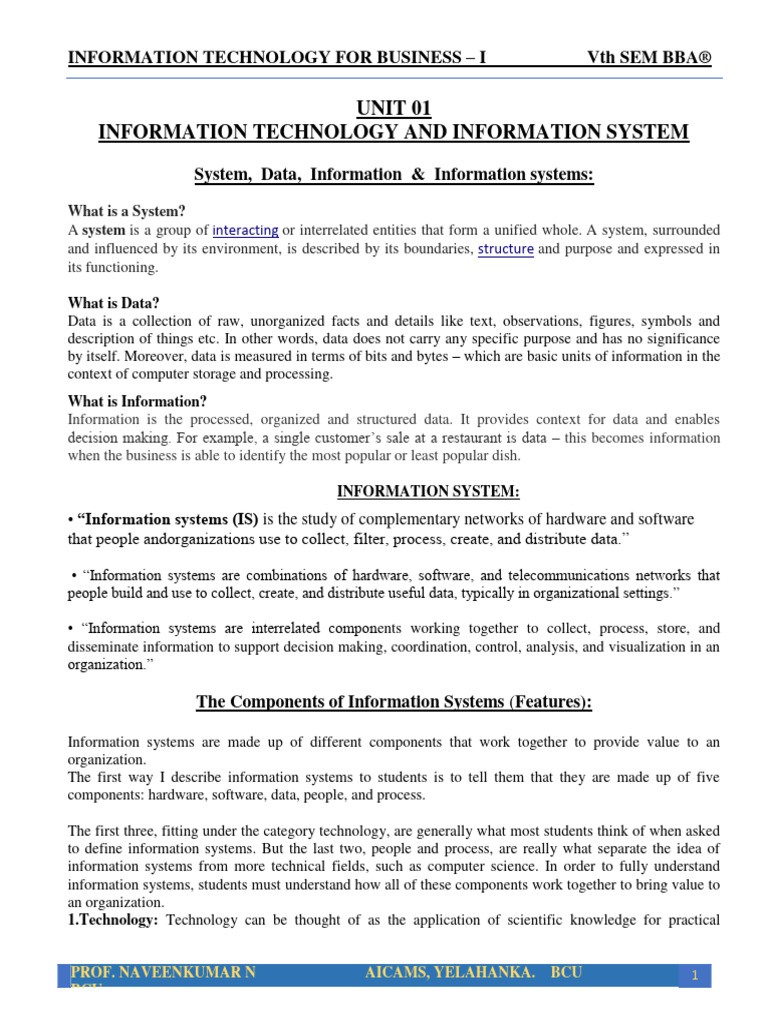 UNIT 01. Infromation Technology For Business-I | PDF