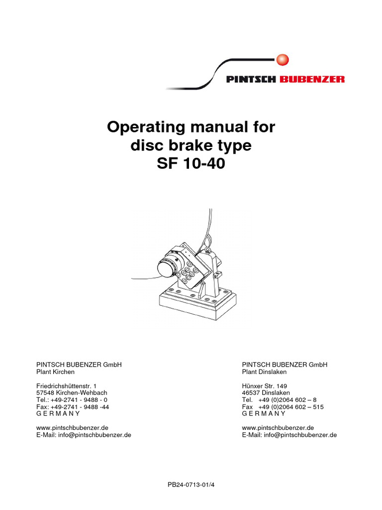 Operating Manual For Disc Brake Type SF 10-40 | PDF | Valve | Brake