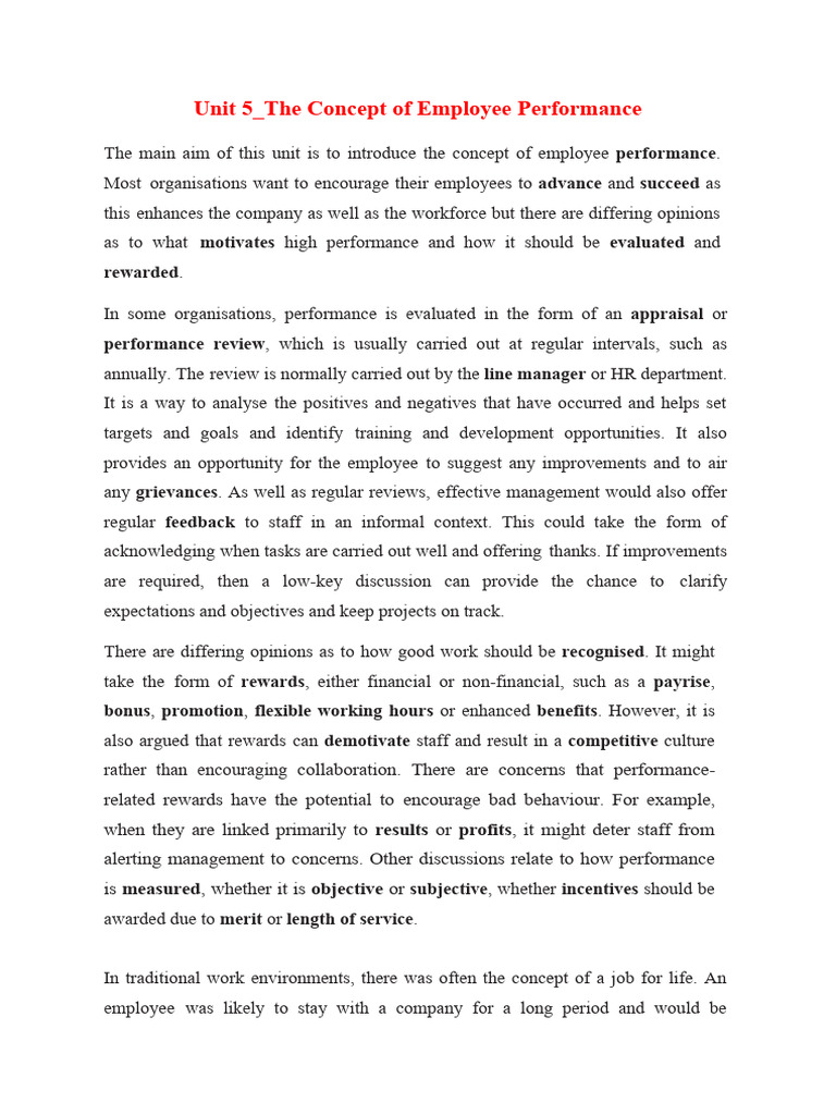 U5 - The Concept of Employee Performance | PDF