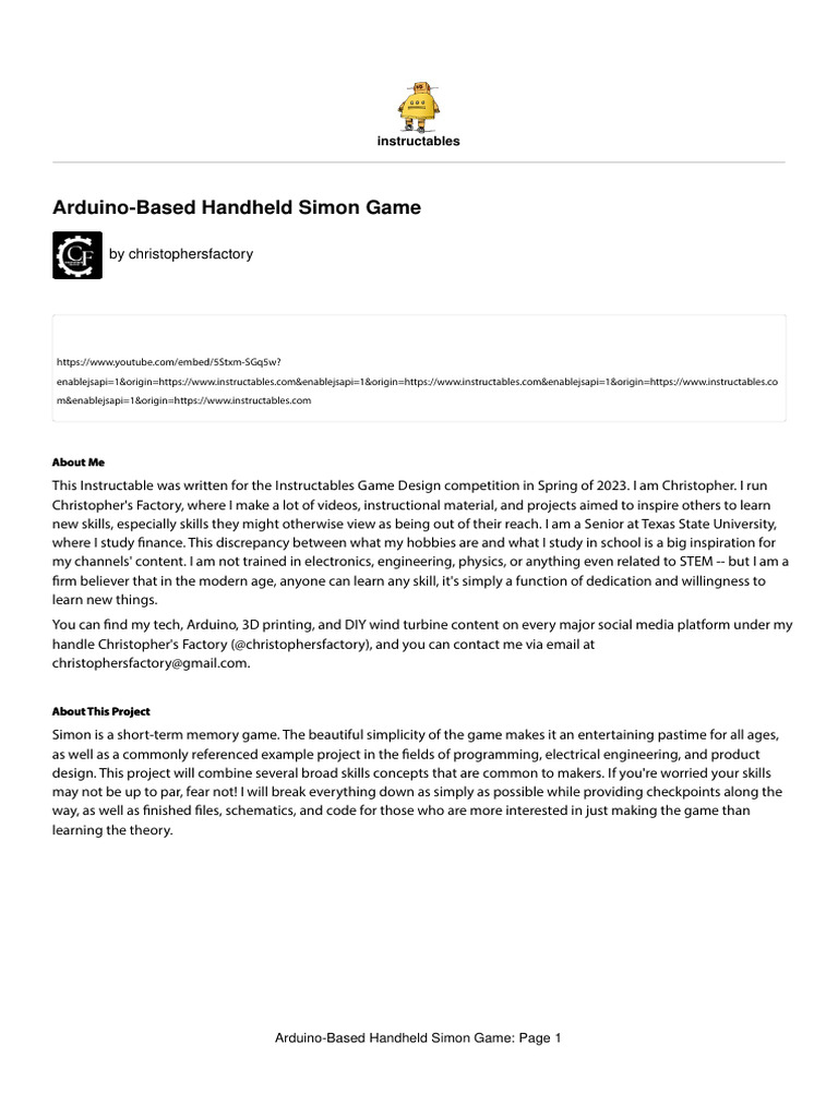 DIY Arduino Simon Game Guide | PDF | Integrated Circuit | Transistor