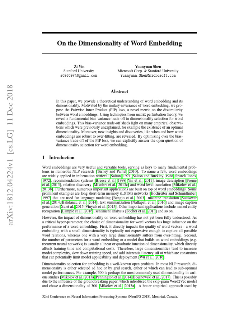 On The Dimensionality of Word Embedding | PDF | Matrix (Mathematics) | Mathematics
