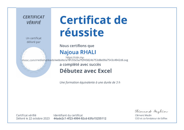 Certificat Excel | PDF