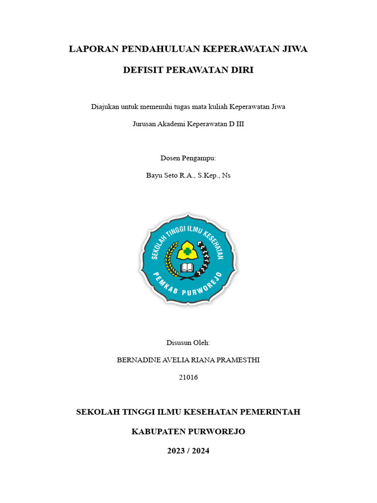 Laporan Pendahuluan Keperawatan Jiwa Defisit Perawatan Diri | PDF