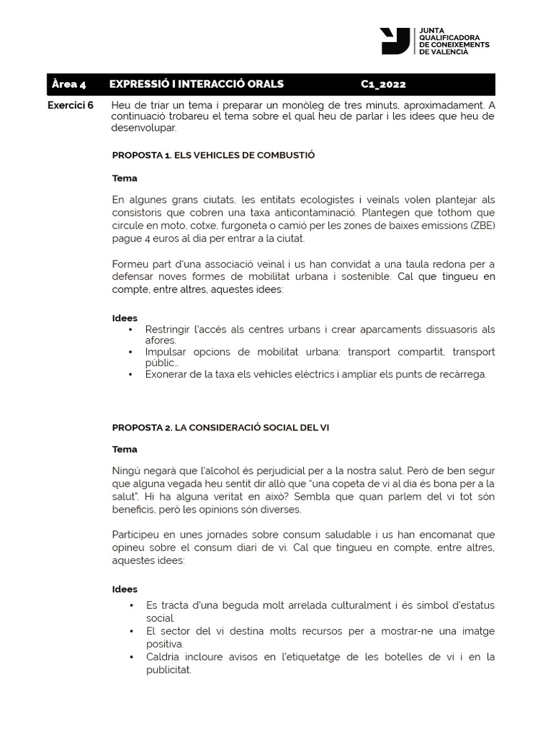 ORAL - Expressió I Interacció Orals C1 2022 | PDF