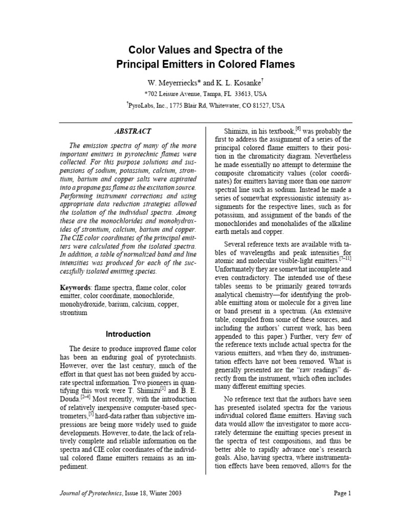 Pyrotechnic Flame Color Analysis | PDF