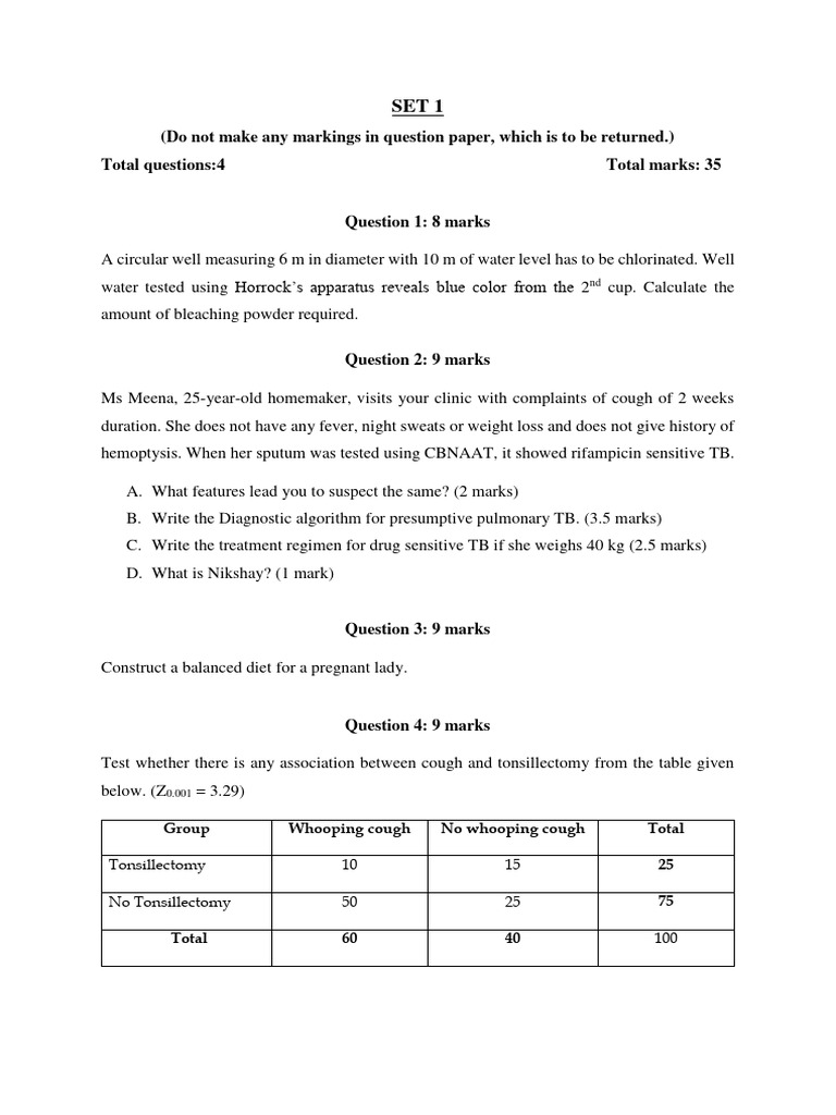Problem Sets 1 To 10 | PDF | Tuberculosis | Cough
