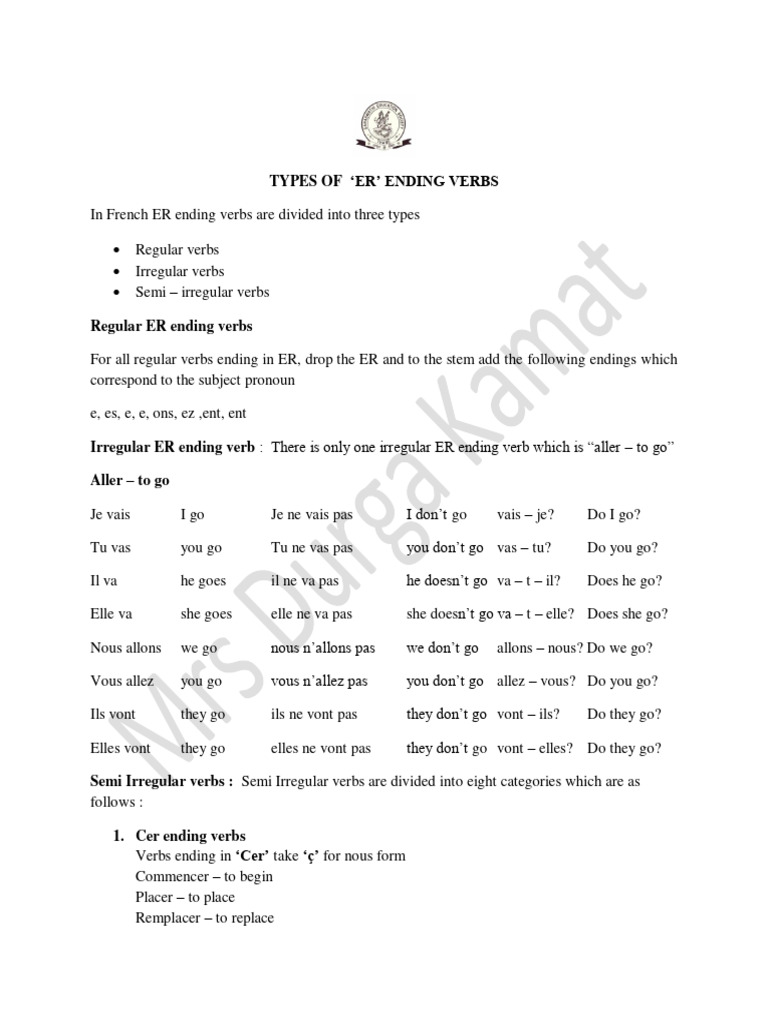 Types of ER Ending Verbs | PDF | Grammar | Language Mechanics