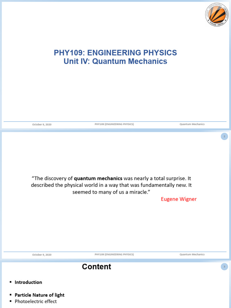 PHY109 Unit4 Quantum Mechanics 1 | PDF | Photoelectric Effect | Quantum ...