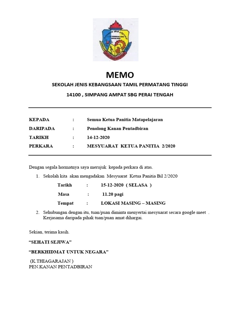 Memo Ketua Panitia Pdf