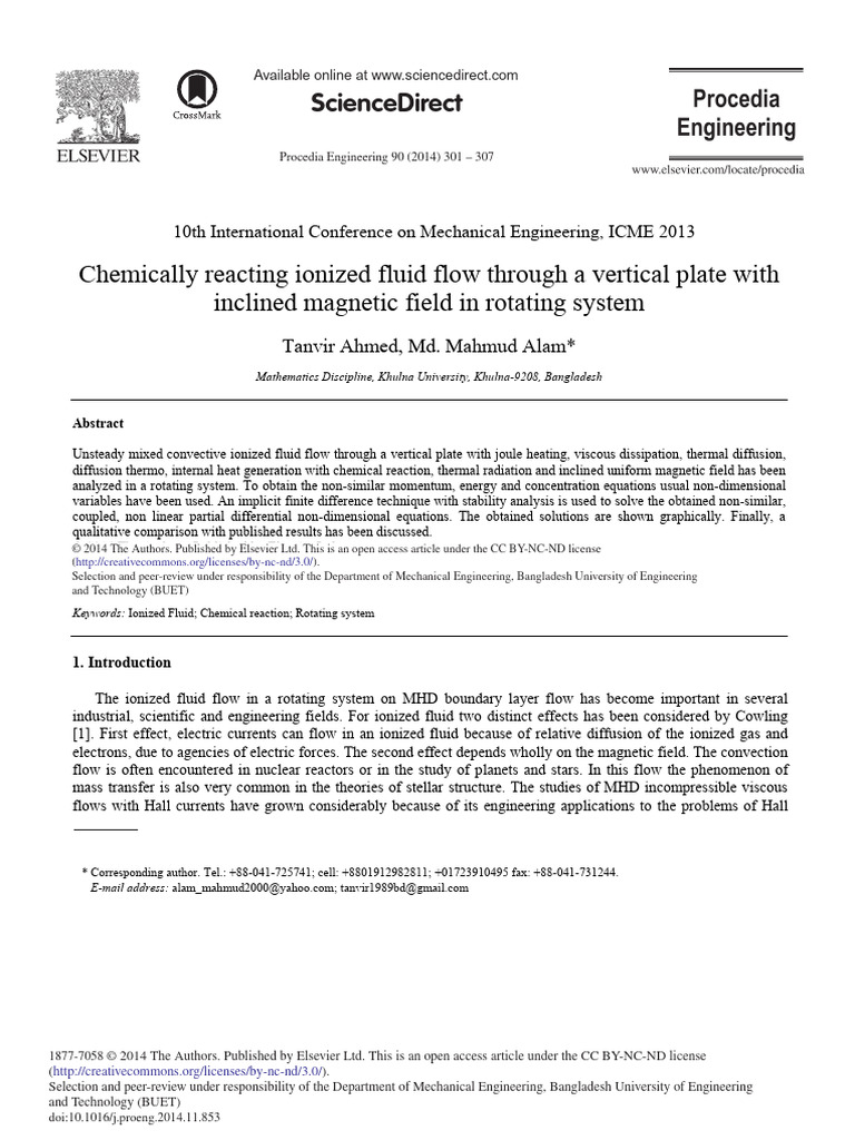Chemically Reacting Ionized Fluid Flow Through A Vertical PL - 2014 ... Chemically Reacting Ionized Fluid Flow Through A Vertical PL - 2014 ...