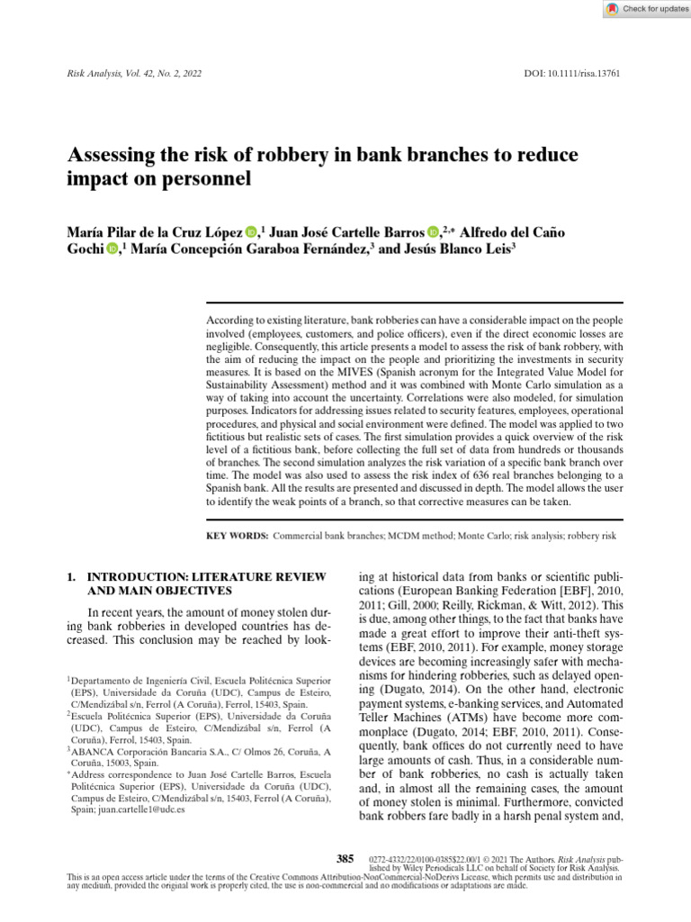 Risk Analysis - 2021 - de La Cruz López - Assessing The Risk of Robbery ...