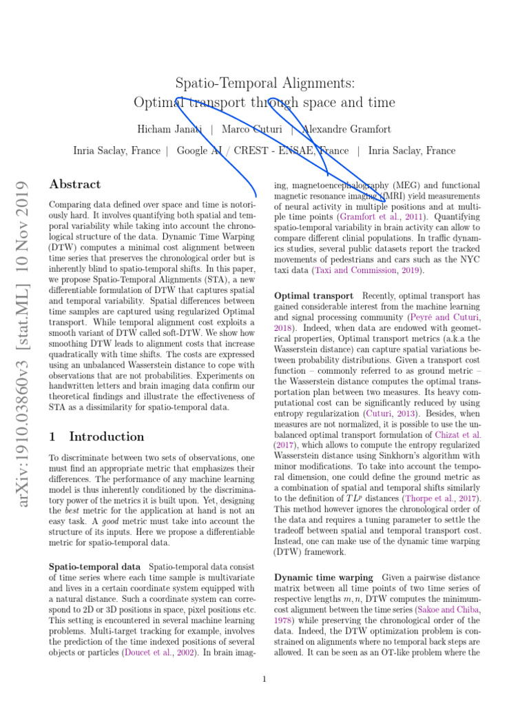 Spatio-Temporal Alignments: Optimal Transport Through Space and Time | PDF | Matrix (Mathematics ...