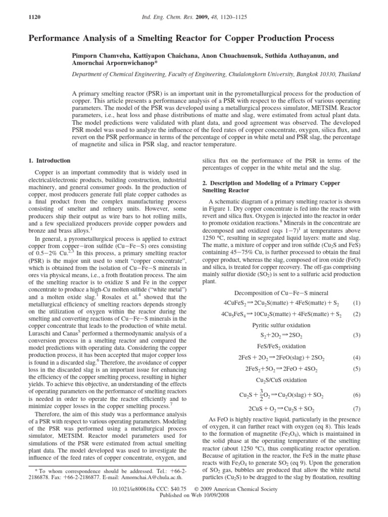 Performance Analysis of A Smelting React | PDF | Copper | Smelting